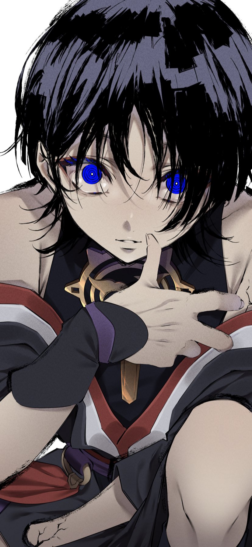 Safebooru - 1boy 5656hayururi @ @ armor belt black bodysuit black hair black kimono blood on ...