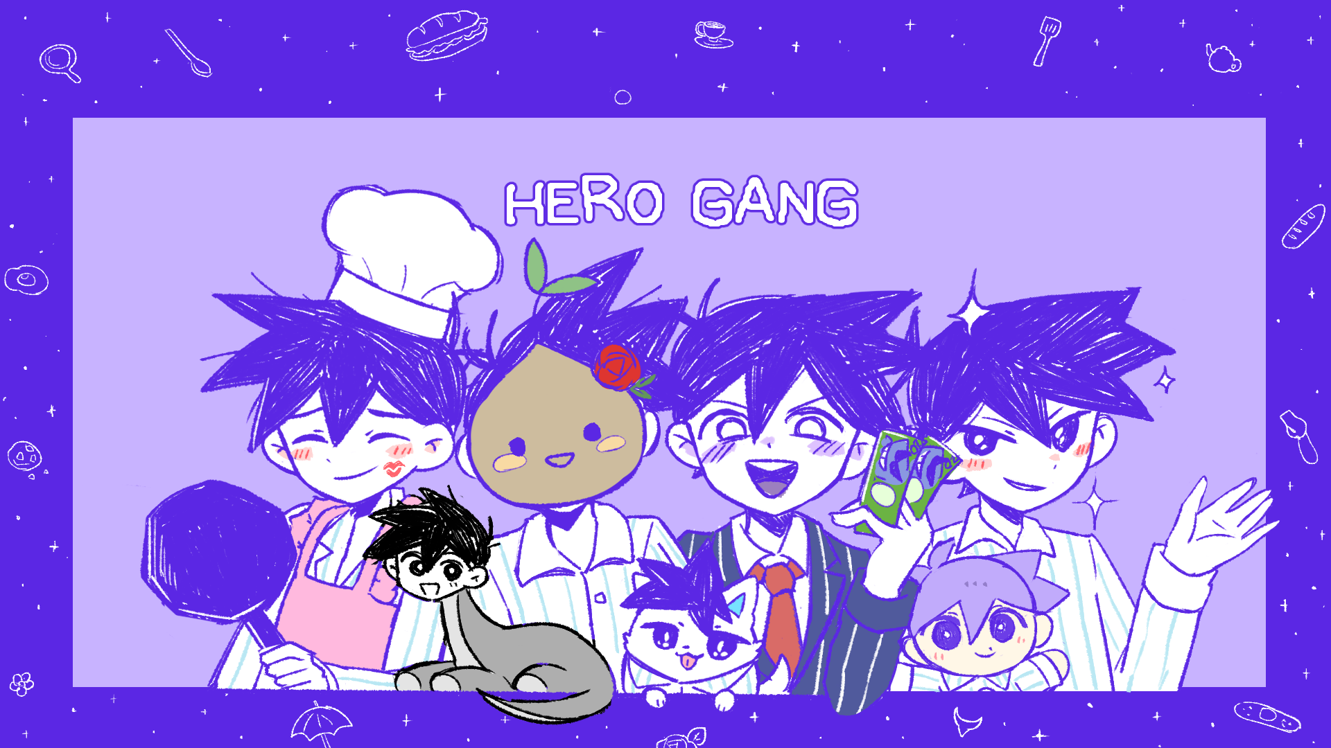 Safebooru - 4boys apron bossman hero chef hat collared shirt colored ...