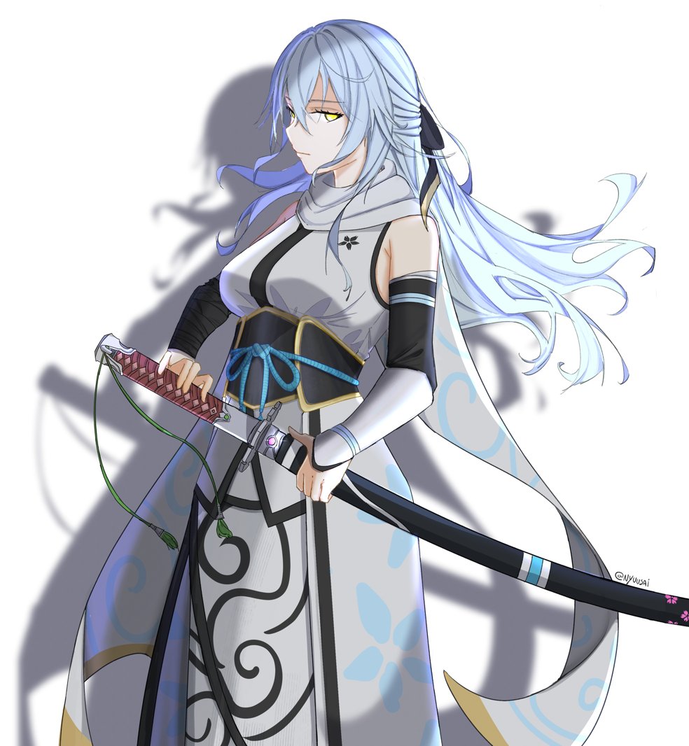 Safebooru - 1girl eiyuu densetsu floating hair floating scarf half updo ...