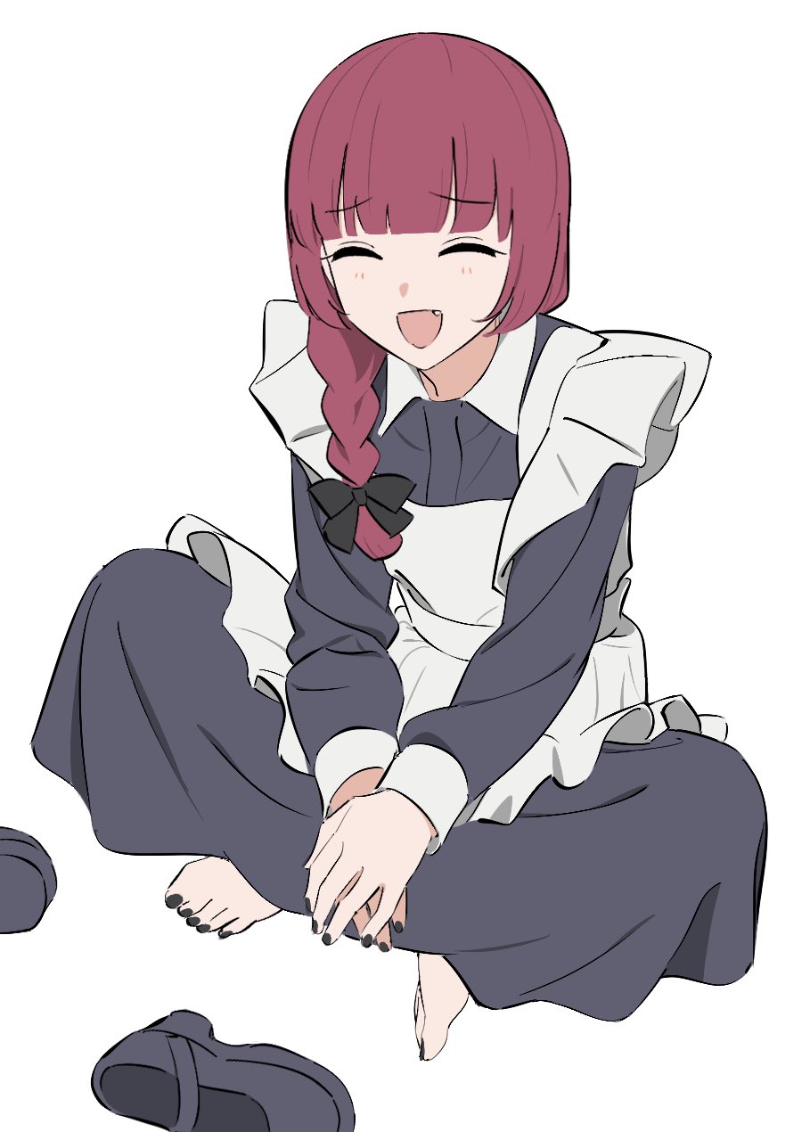 Safebooru - 1girl alternate costume apron barefoot black dress black footwear black nails blunt ...