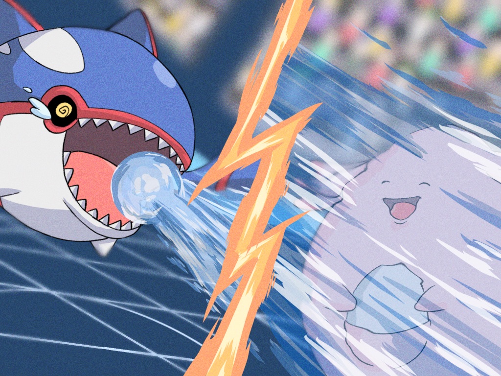 Safebooru - @ @ attack battle blue skin blurry blurry background ...