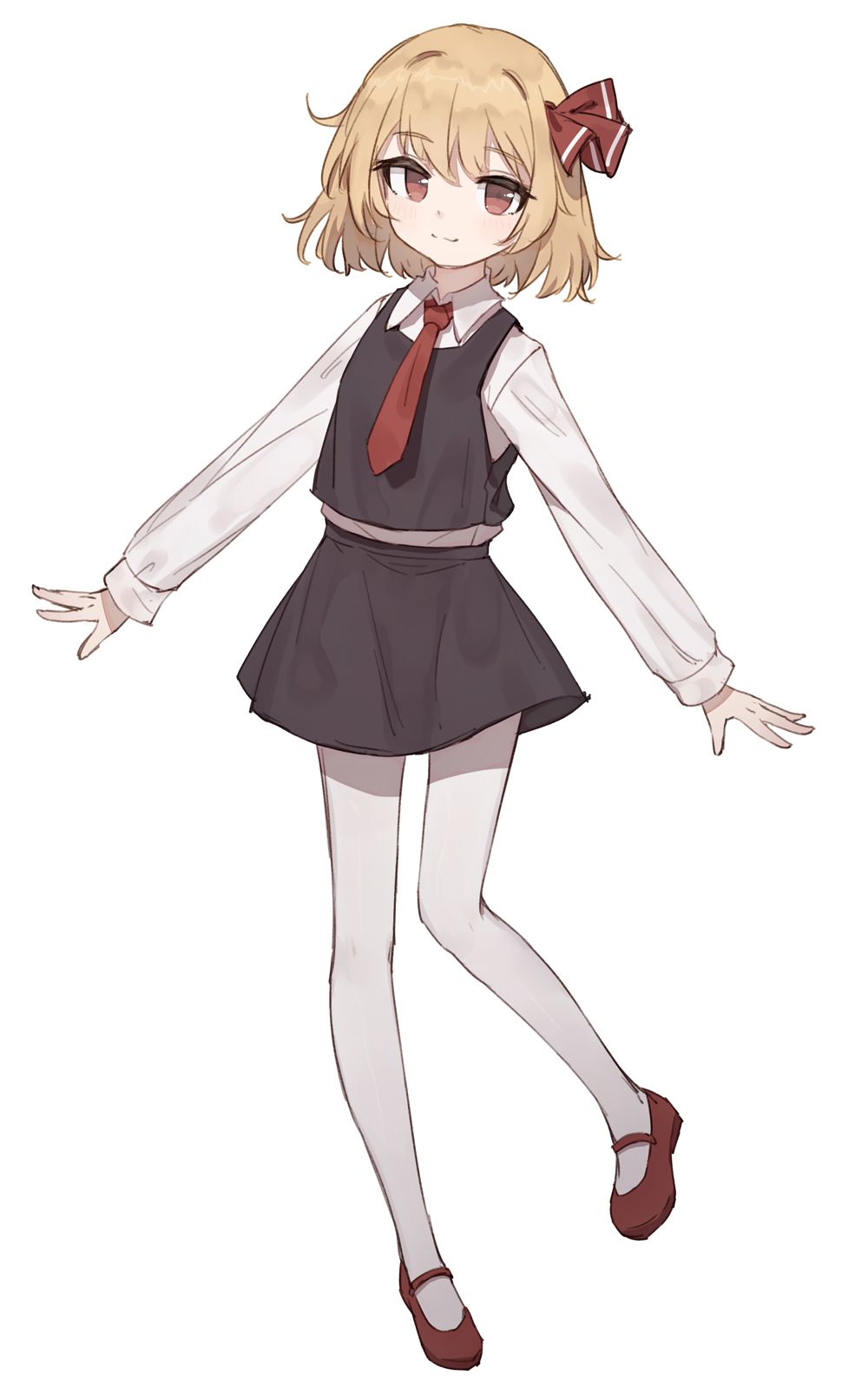 Safebooru - 1girl black skirt black vest blonde hair blush closed mouth collared shirt full body ...