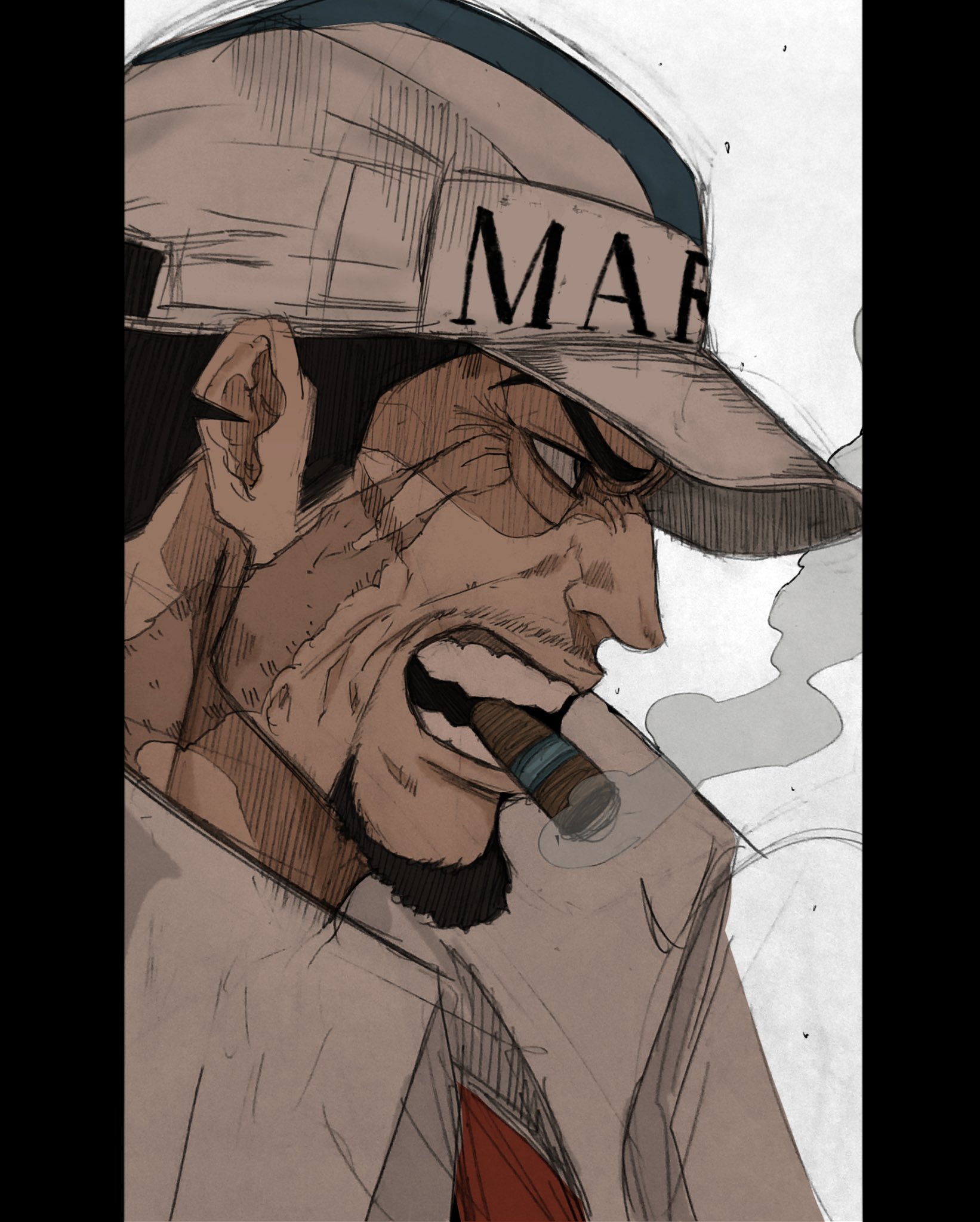 Safebooru - 1boy bake ryori baseball cap black eyes black hair cigar ...