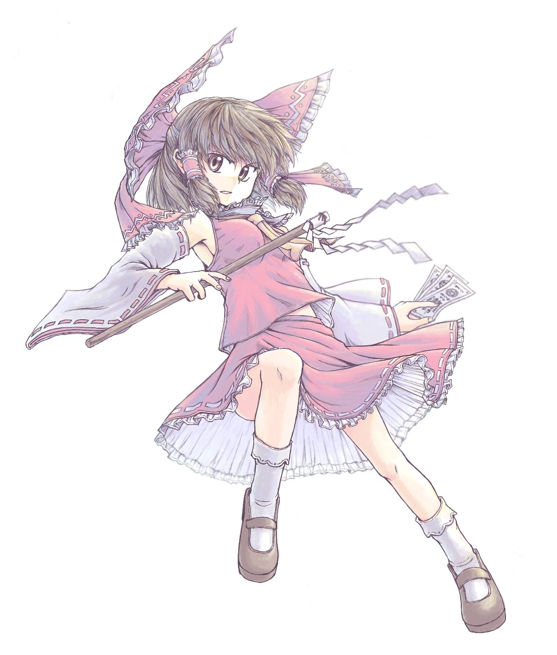 Safebooru - 1girl aokukou armpits ascot bare shoulders bow breasts brown eyes brown footwear ...