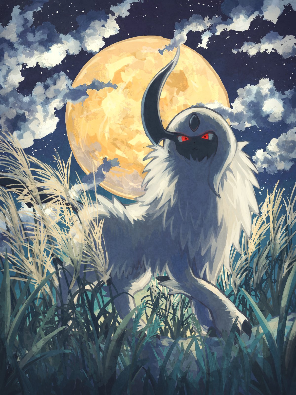 Safebooru - 7 phi 3 absol all fours body fur clouds full moon glowing ...