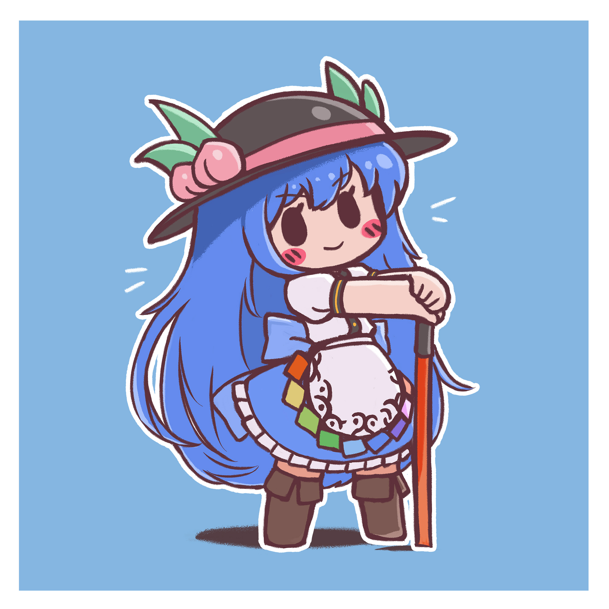 Safebooru - 1girl black hat blue background blue hair blue skirt blush stickers brown footwear ...