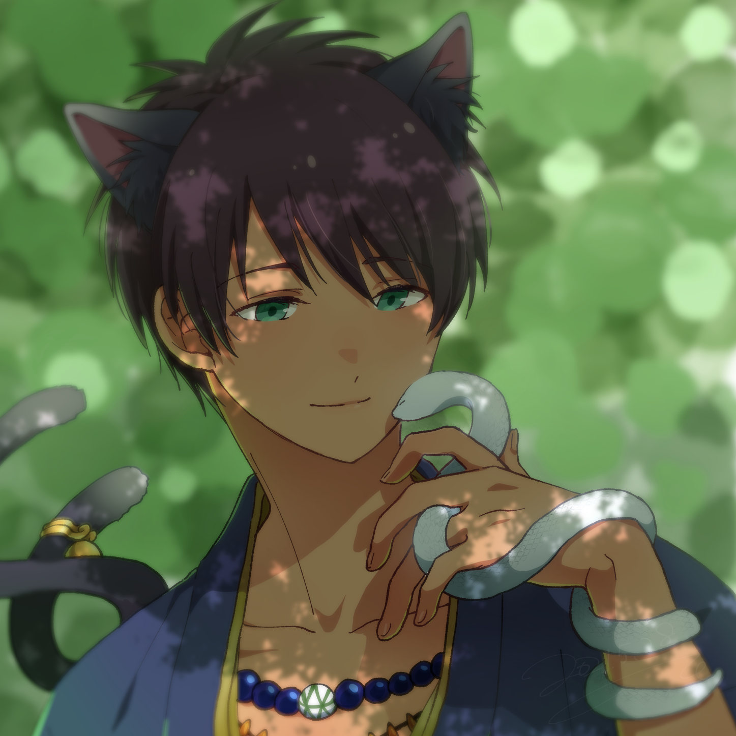 Safebooru - 1boy aijima cecil animal ears animal on arm bead necklace ...