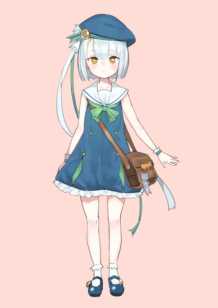 Safebooru - 1girl bag blue dress blush bobby socks commentary request ...