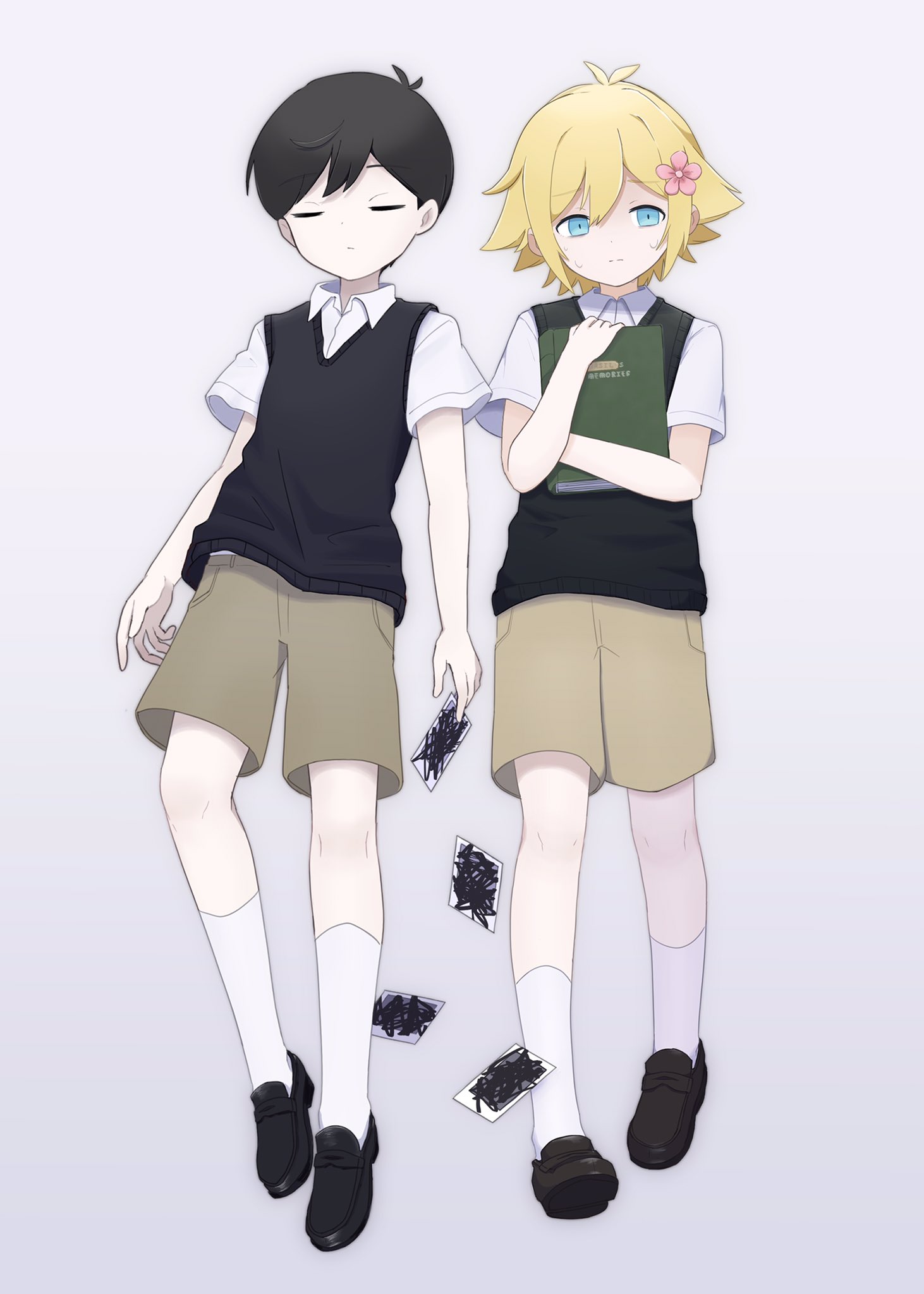 Safebooru - 2boys basil (faraway) (omori) basil (omori) black footwear black hair black sweater ...