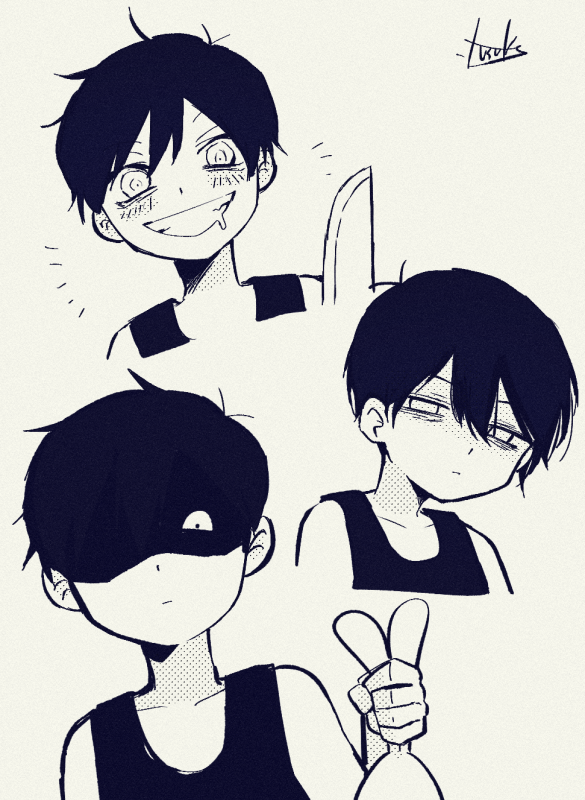 Safebooru - 1boy antenna hair bags under eyes bare shoulders closed ...