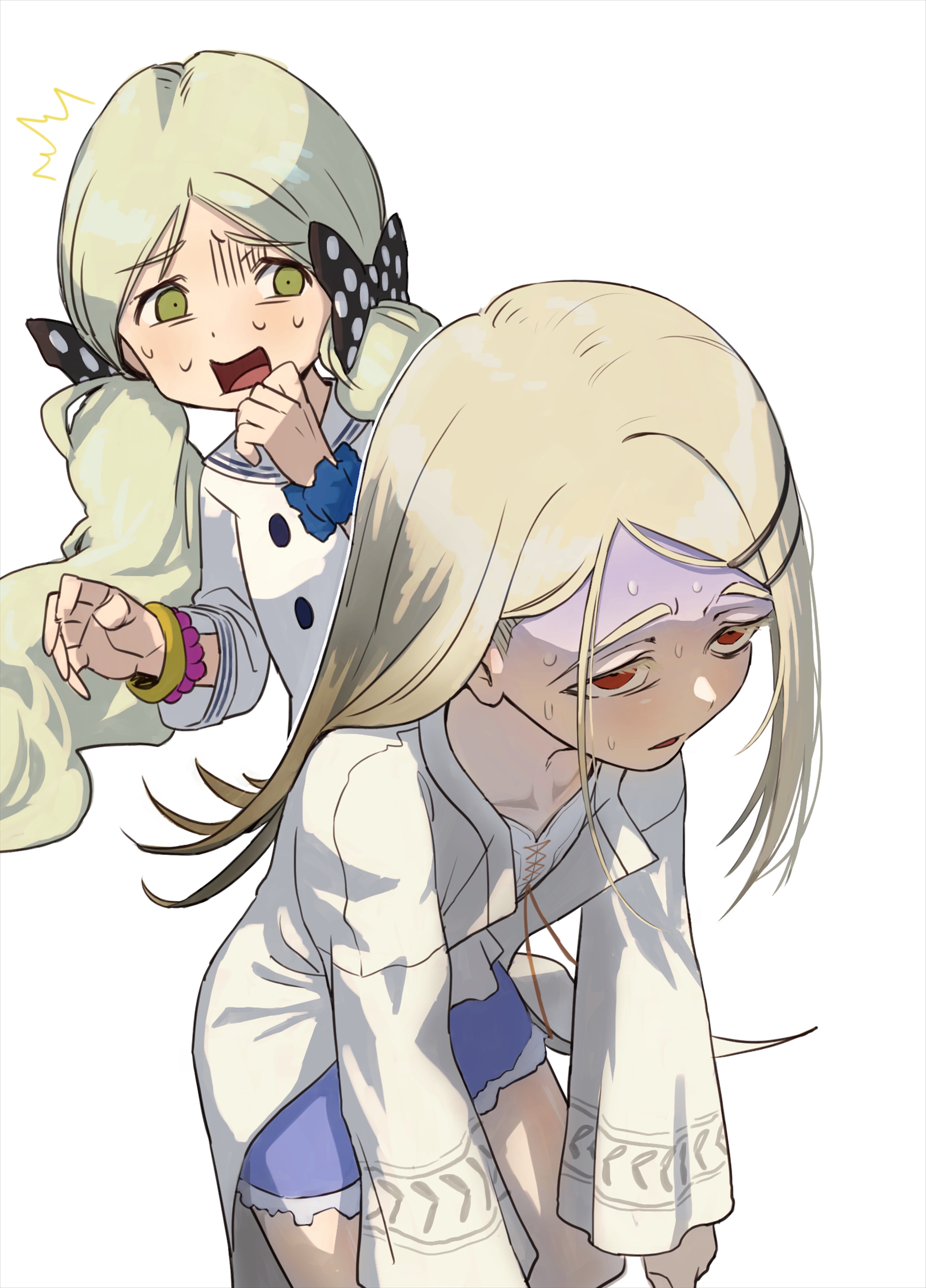 Safebooru - 2girls absurdres commentary request denim denim shorts exhausted gakuen idolmaster ...