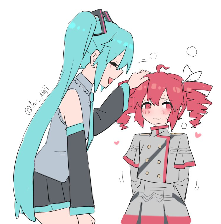 Safebooru - 2girls ahoge aqua hair aqua necktie aqua trim arms behind back artist name black ...