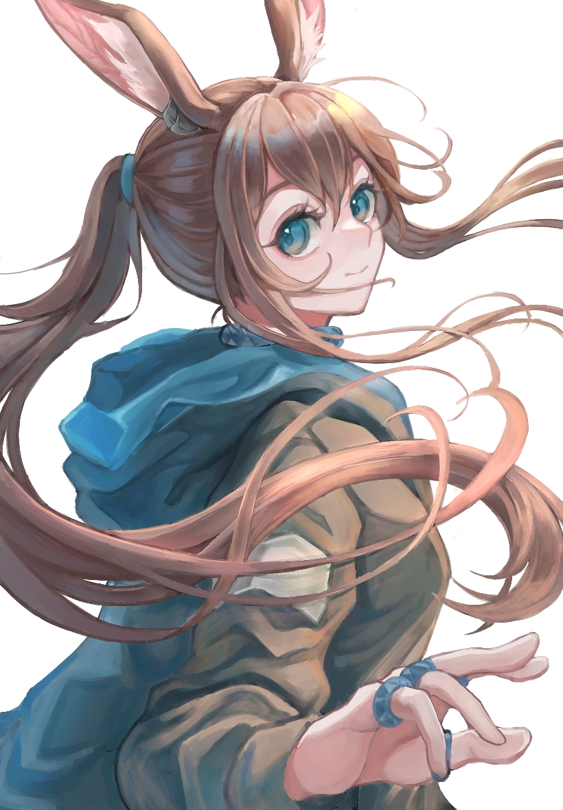 Safebooru - 1girl amiya (arknights) animal ears arknights black jacket blue eyes brown hair hair ...