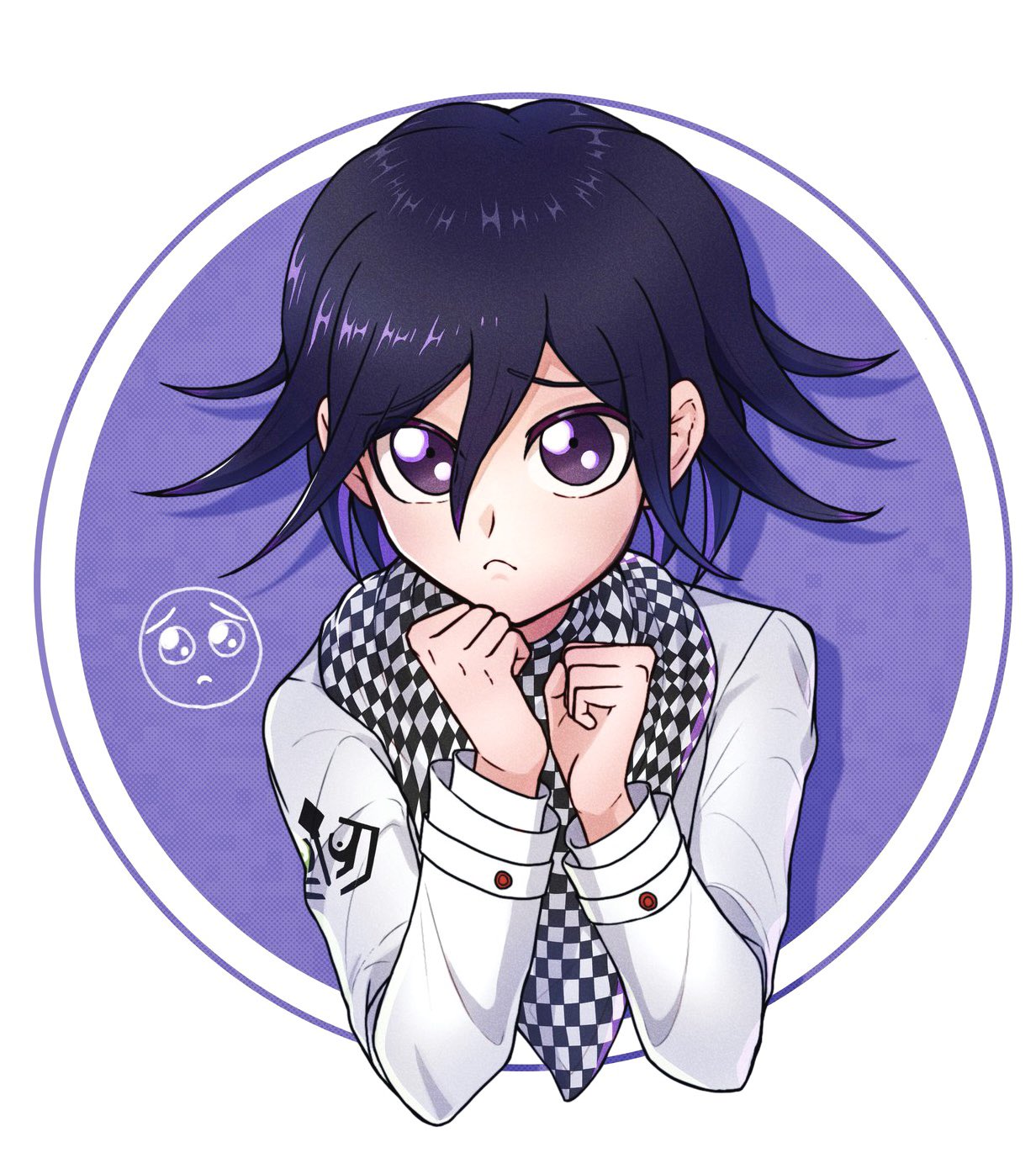 Safebooru - 1boy black eyes black hair checkered clothes checkered scarf cropped torso ...