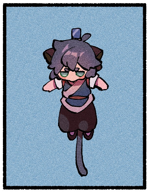 Safebooru - 1boy animal ears black footwear black hair black pants blue background blue kimono ...