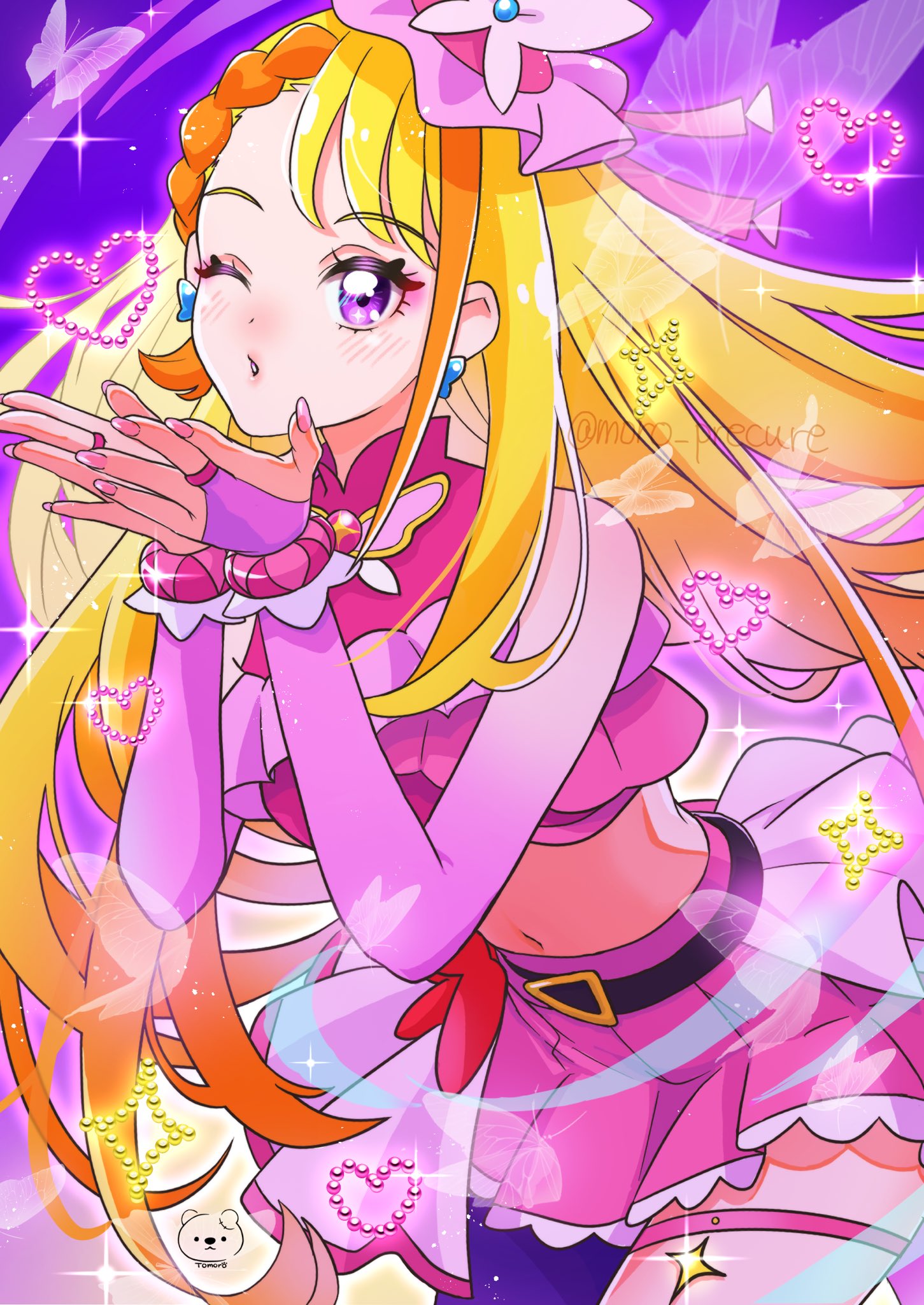 Safebooru - 1girl belt black belt blonde hair blowing blowing kiss ...