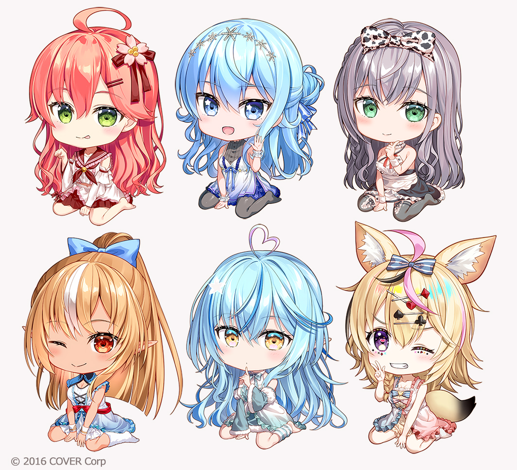 Safebooru - 6+girls ahoge animal ear fluff bare shoulders black dress black thighhighs blonde ...