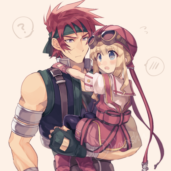 Safebooru - 1boy 1girl :o ? agate crosner aviator cap blonde hair blue eyes blush carrying ...
