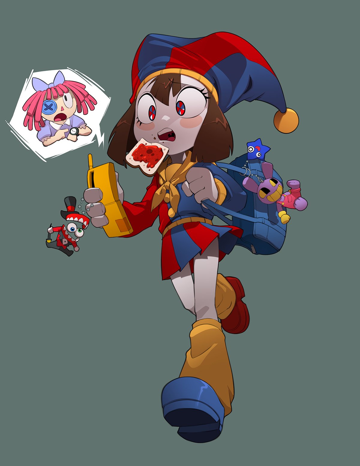 Safebooru - bag bleedman blue eyes blush stickers bow brown hair caine ...