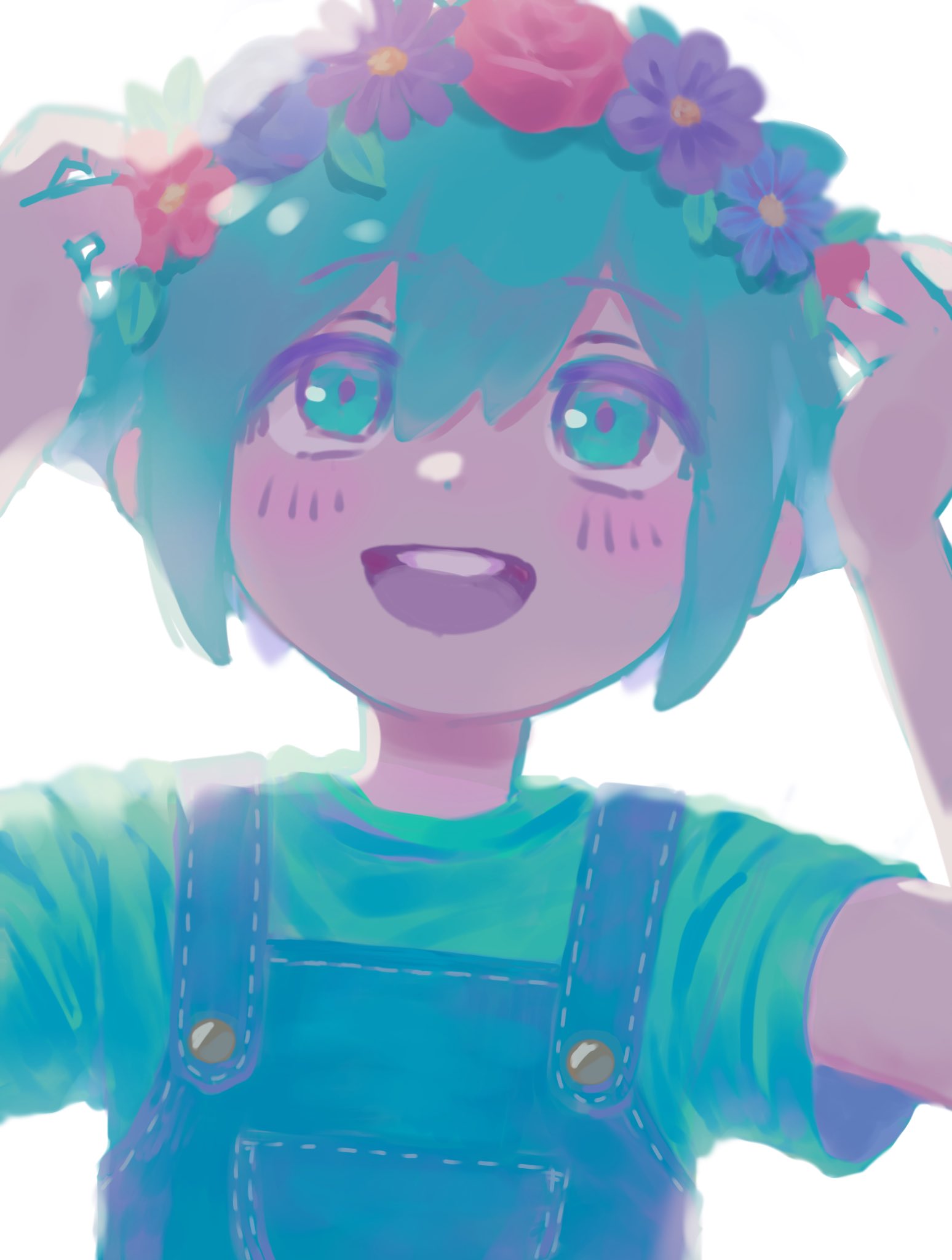 Safebooru - 1boy basil (headspace) (omori) basil (omori) blue overalls ...