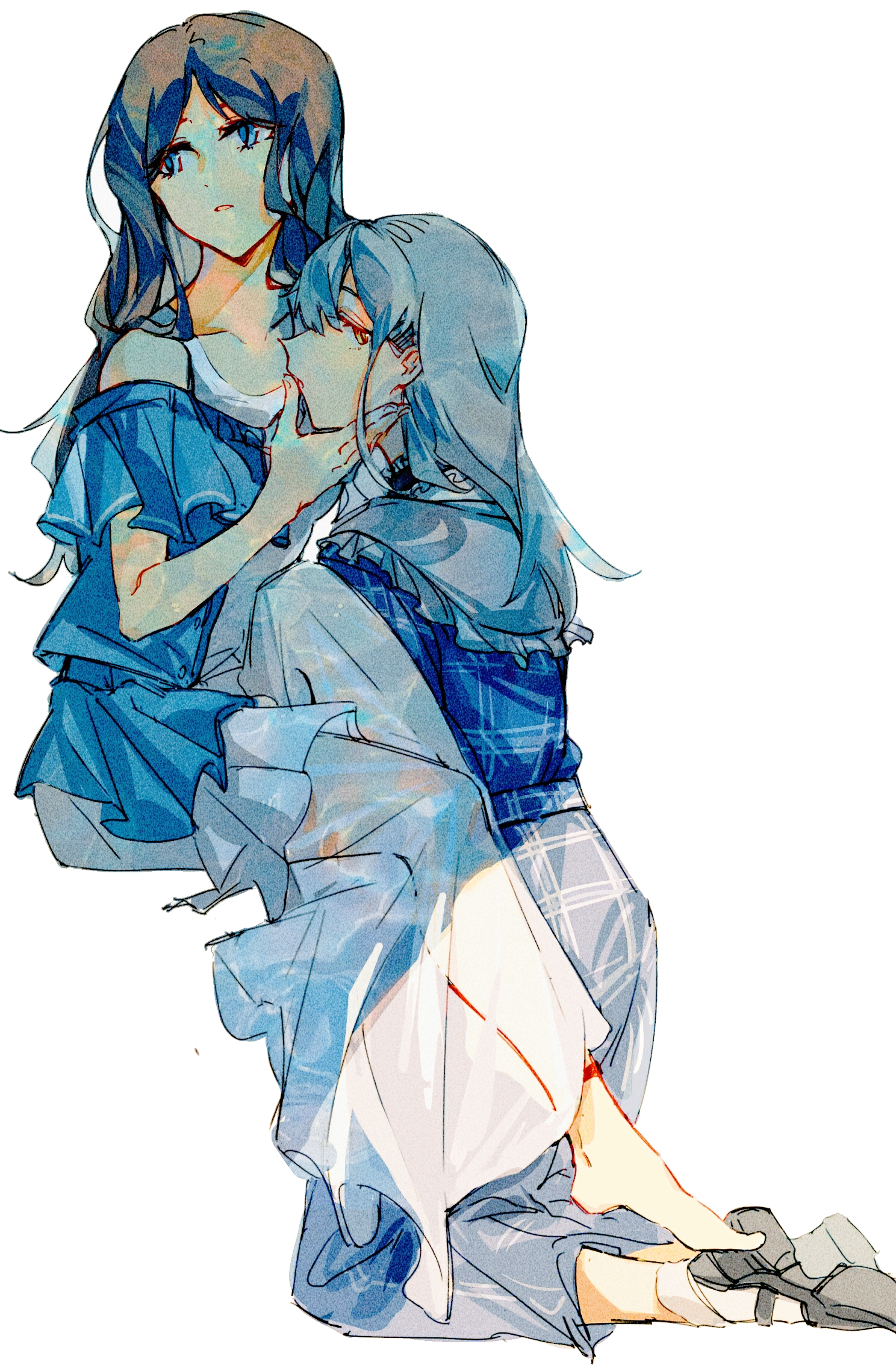 Safebooru - 2girls bang dream! bang dream! it's mygo!!!!! barefoot black footwear blue dress ...