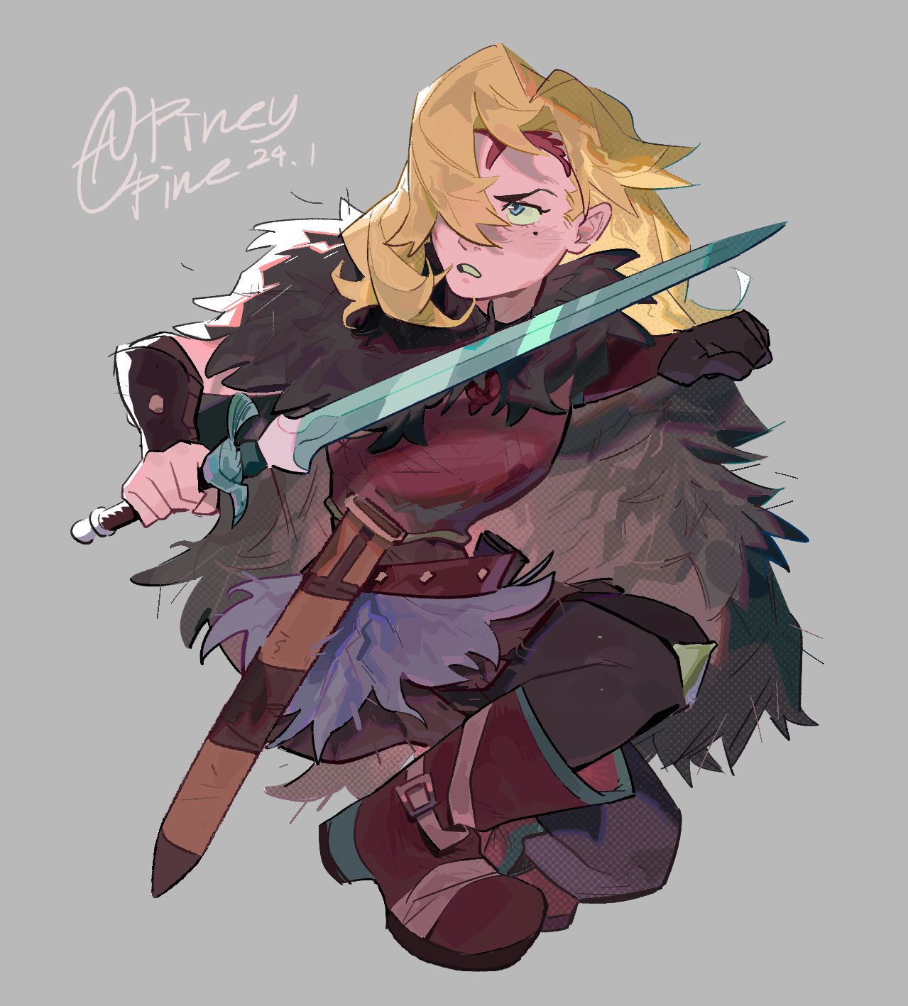 Safebooru - 1girl amphibia armor artist name belt black pantyhose blonde hair blue eyes boots ...