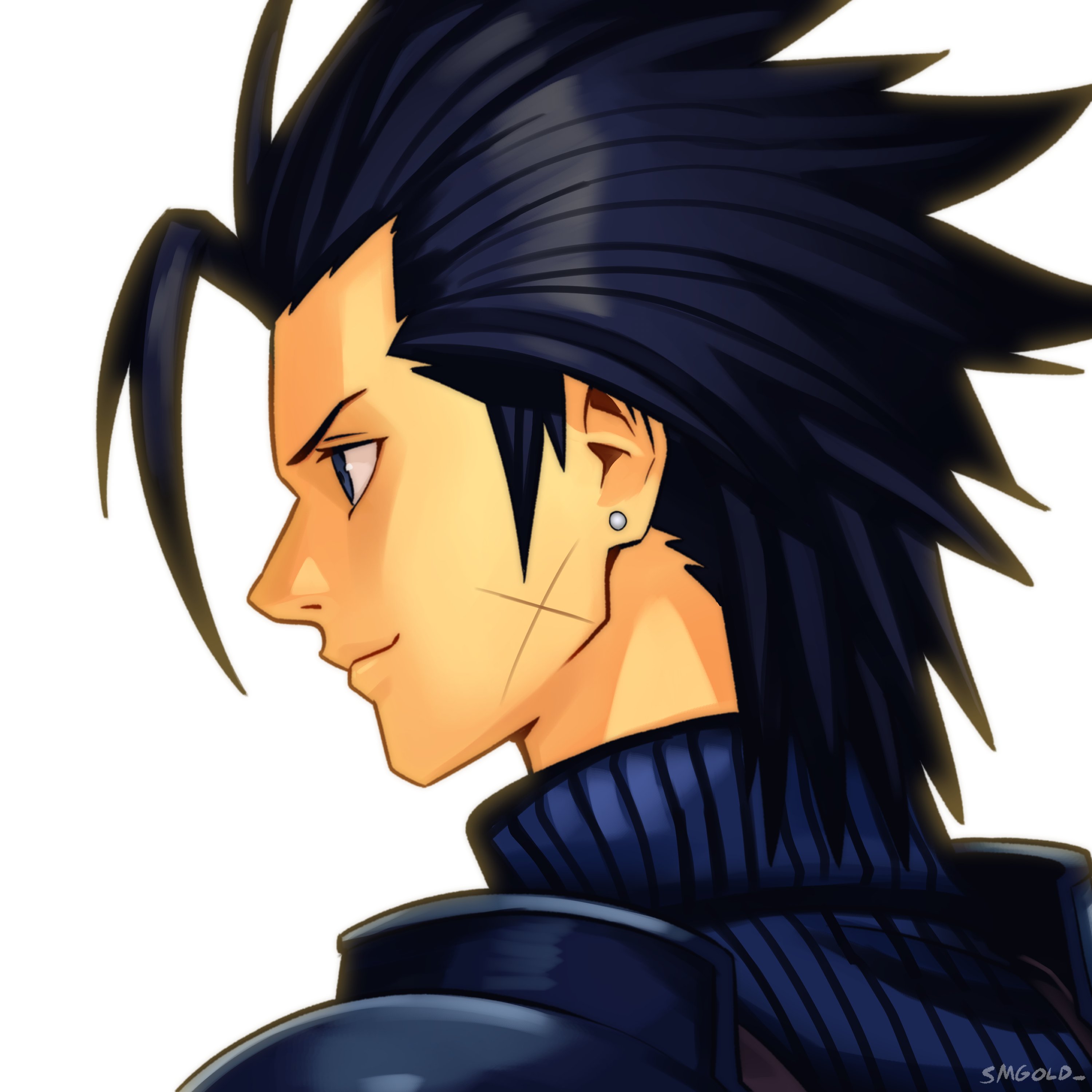 Safebooru - 1boy absurdres armor artist name black hair blue eyes blue sweater closed mouth ...