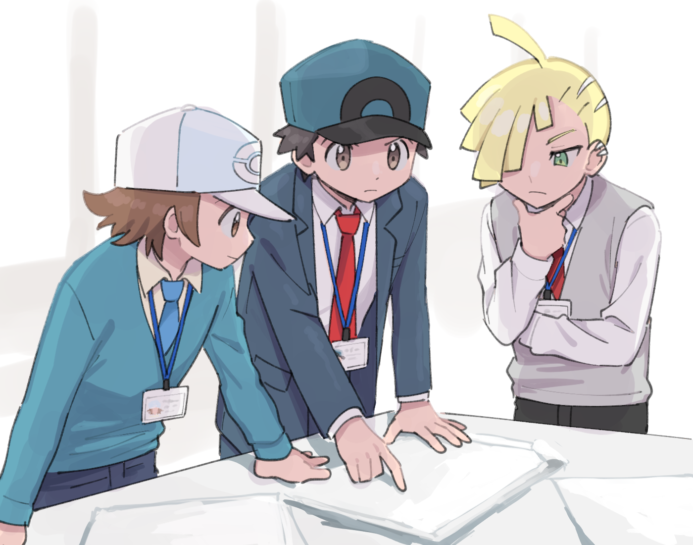 Safebooru - 3boys adapted costume ahoge alternate costume baseball cap blonde hair brown eyes ...