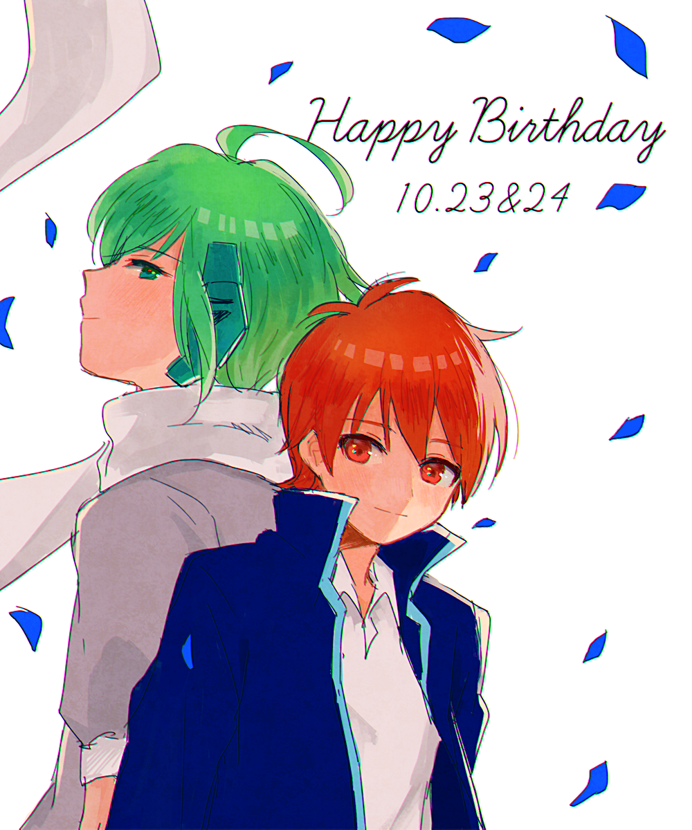 Safebooru - 2boys ahoge blue jacket dated eyelashes falling petals fuga ...