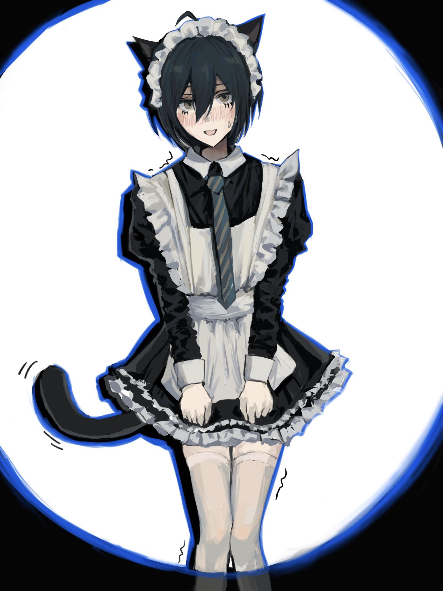 Safebooru - 1boy :d ahoge alternate costume animal ears apron apus apus ...