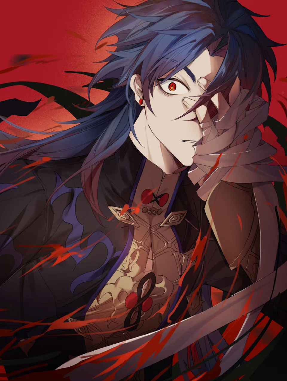 Safebooru - 1boy bandaged chest bandaged fingers bandaged hand bandages black hair black jacket ...