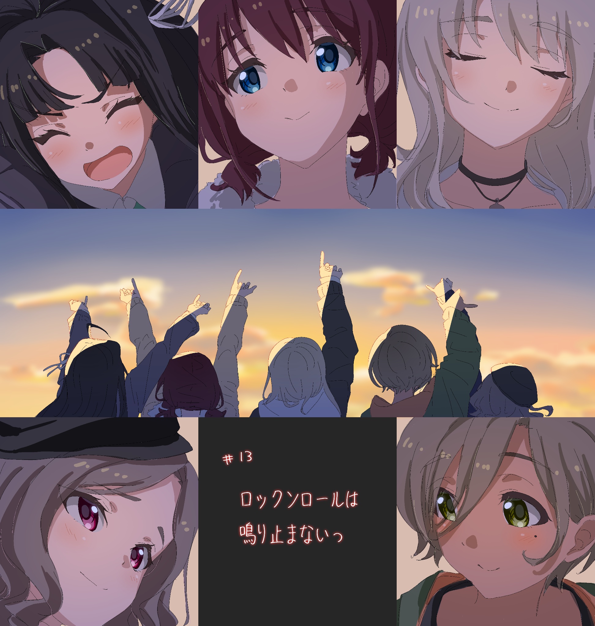 Safebooru - 5girls ahoge arm up awa subaru black choker black hat black jacket blue eyes blush ...