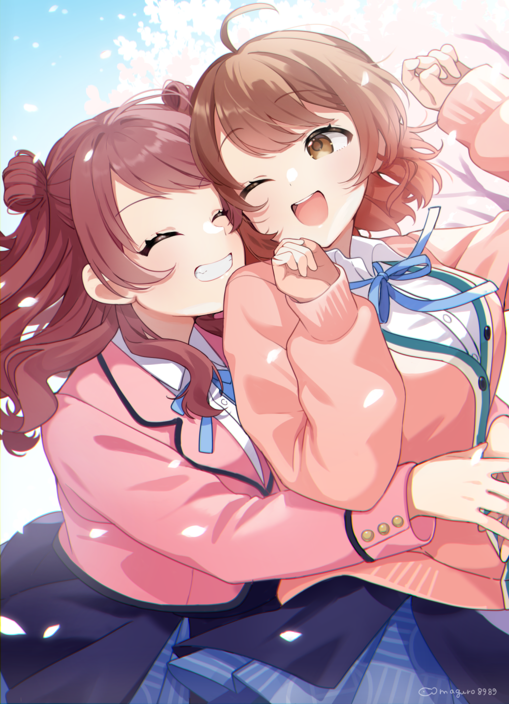 Safebooru - 2girls ;d ^ ^ ahoge artist name binchou maguro blazer blue overskirt blue ribbon ...