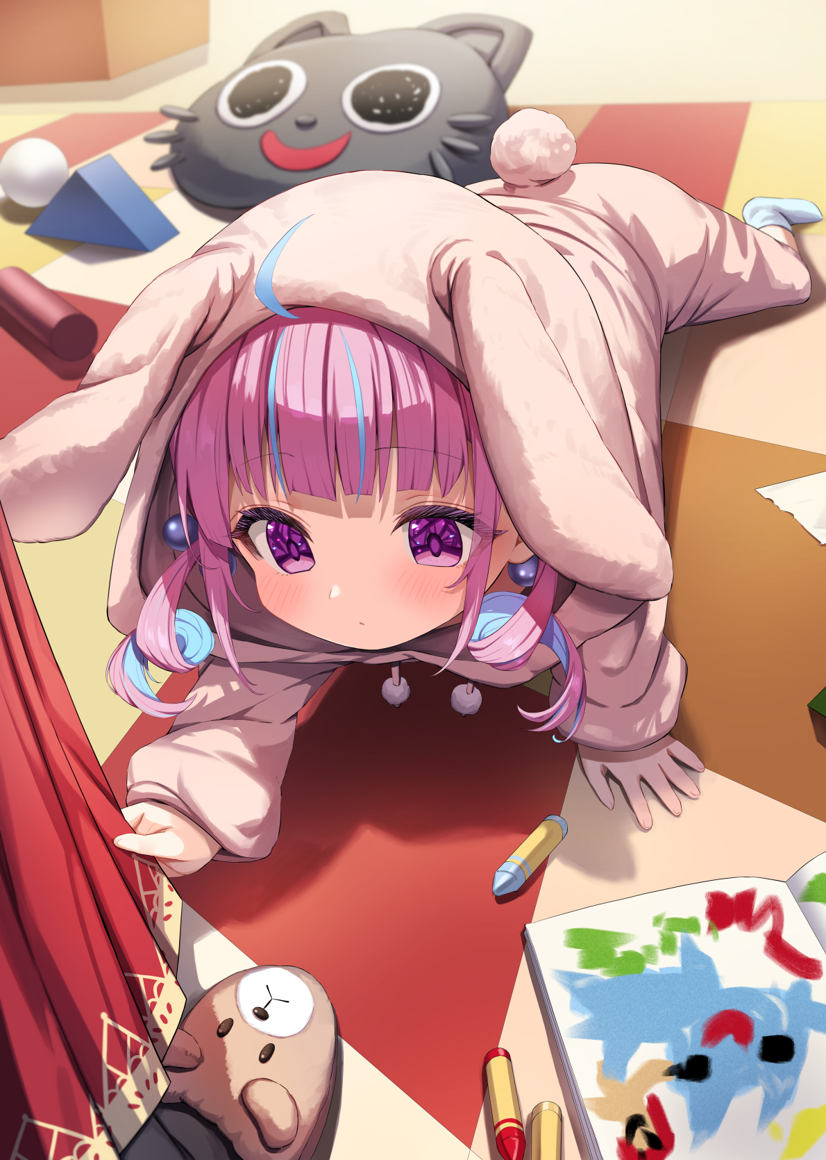 Safebooru - 1girl 1other aged down ahoge all fours animal costume animal hood animal slippers ...