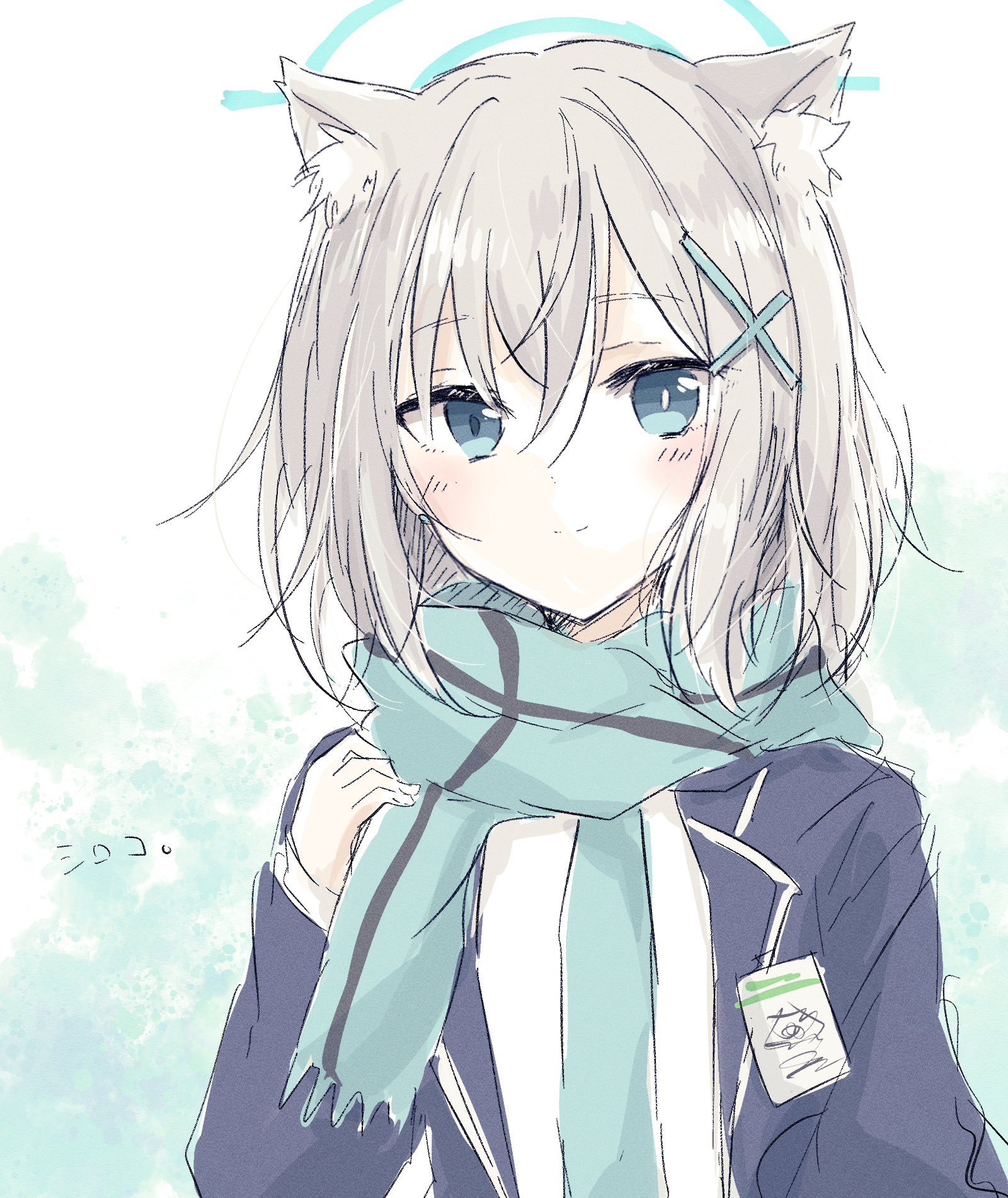 Safebooru - 1girl adjusting scarf animal ear fluff animal ears aqua scarf baran. (ba ra ran ...