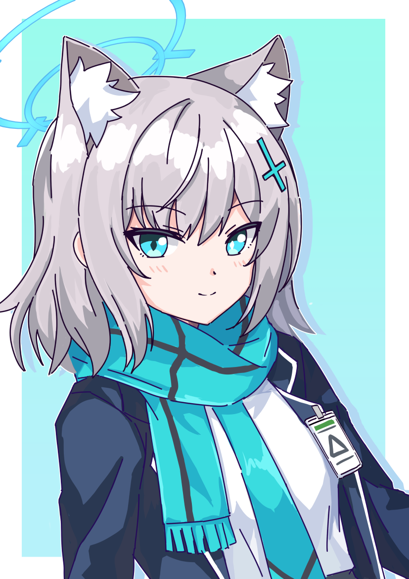 Safebooru - 1girl animal ear fluff animal ears aqua background aqua eyes aqua scarf blazer blue ...