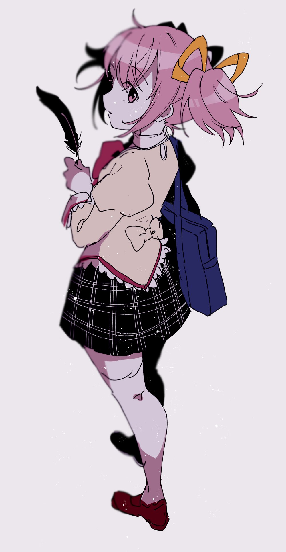 Safebooru - 1girl ayumaru (art of life) back bow bag black skirt blue bag bow bowtie brown ...