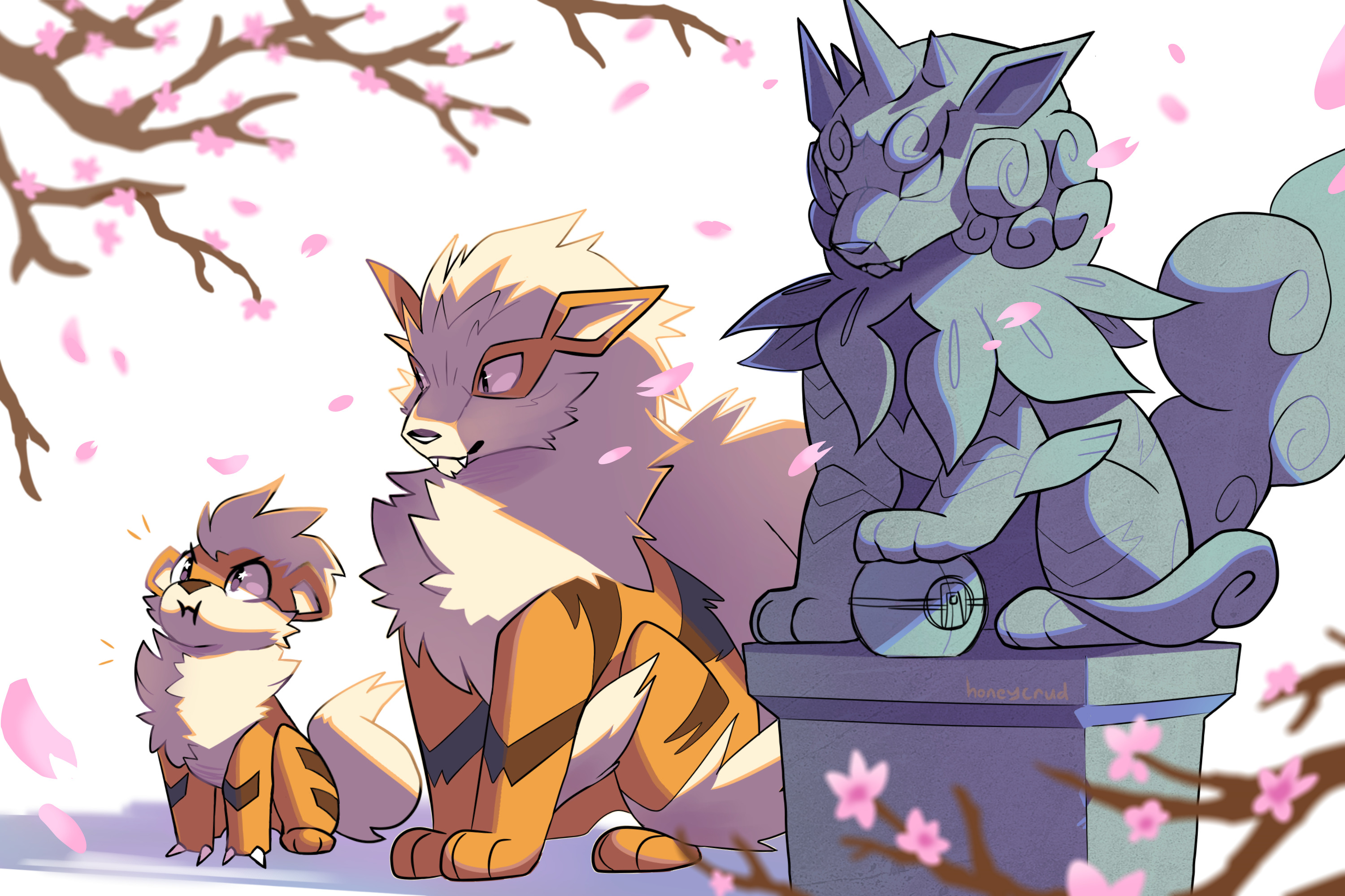Safebooru - arcanine cherry blossoms claws evolutionary line fangs ...