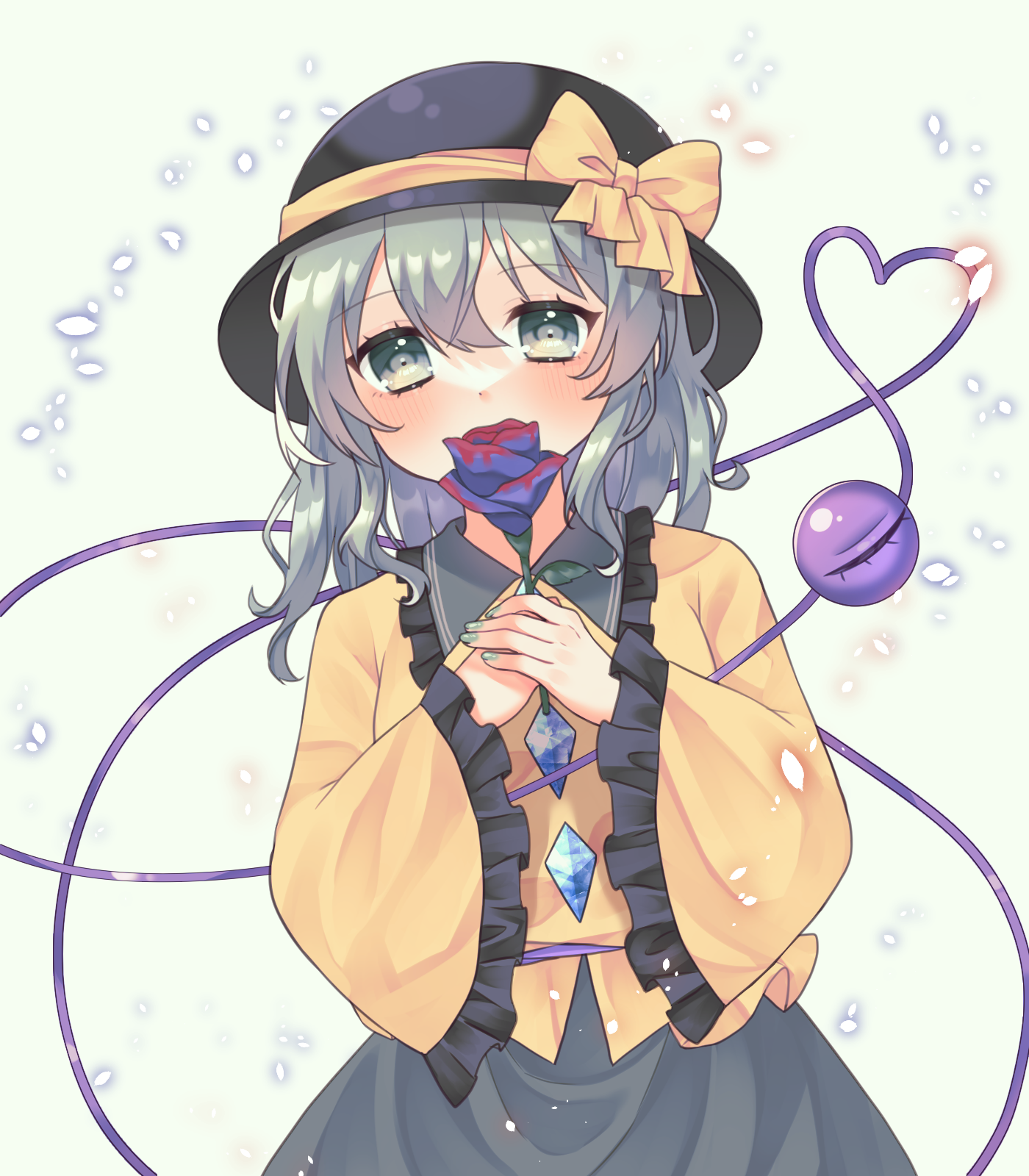 Safebooru - 1girl black hat blood blood on flower blue flower blue rose blush bow buttons ...