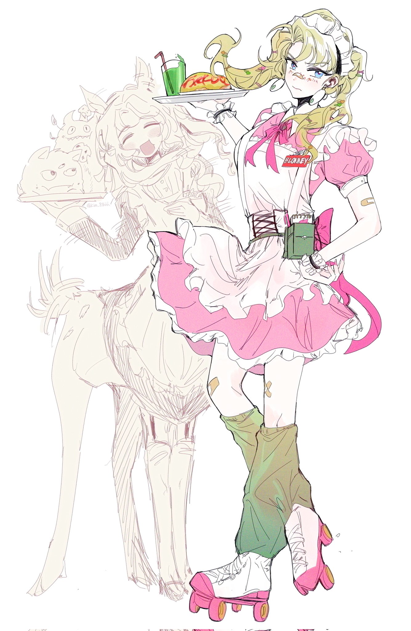 Safebooru - 2girls ^ ^ alternate costume animal ears apron bandaid bandaid on arm bandaid on ...