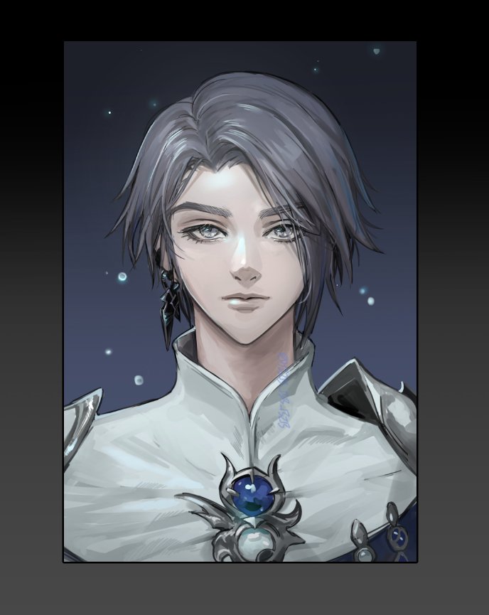 Safebooru - 1girl androgynous bib bb bib black border black hair blue gemstone border brooch ...