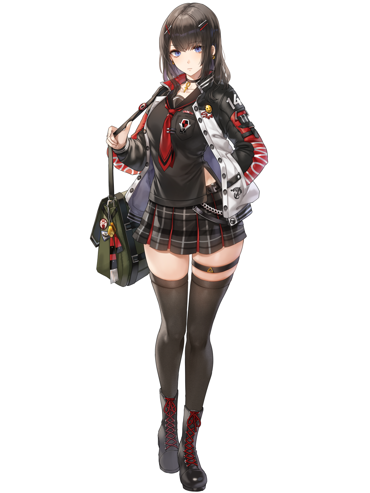 Safebooru - 1girl amulet ankh ankh necklace arrow print artist request badge bag belt black belt ...