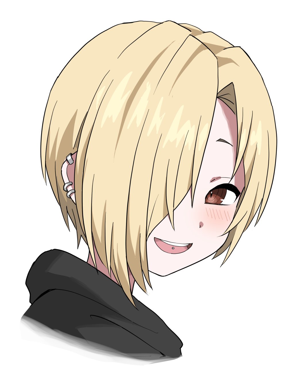 Safebooru - 1girl blonde hair brown eyes cropped shoulders hair over ...
