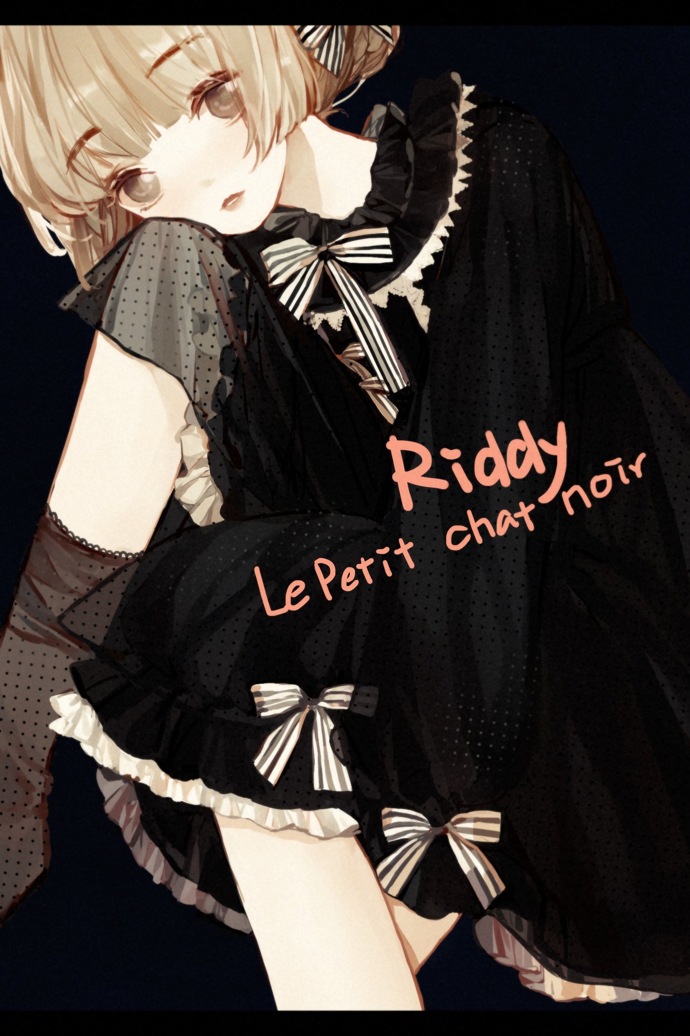 Safebooru - 1girl aqua jingche black background black cape black dress black gloves blonde hair ...