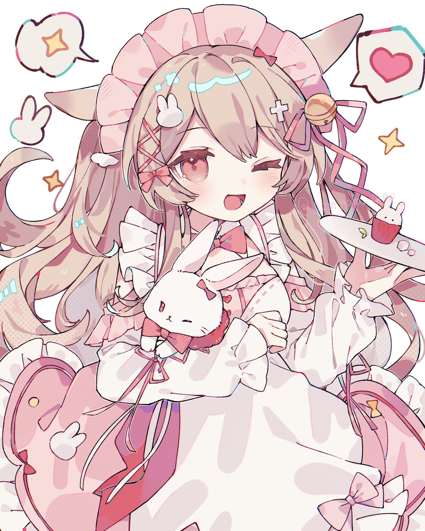 Safebooru - 1girl :d animal animal ears bell blonde hair blush borrowed ...