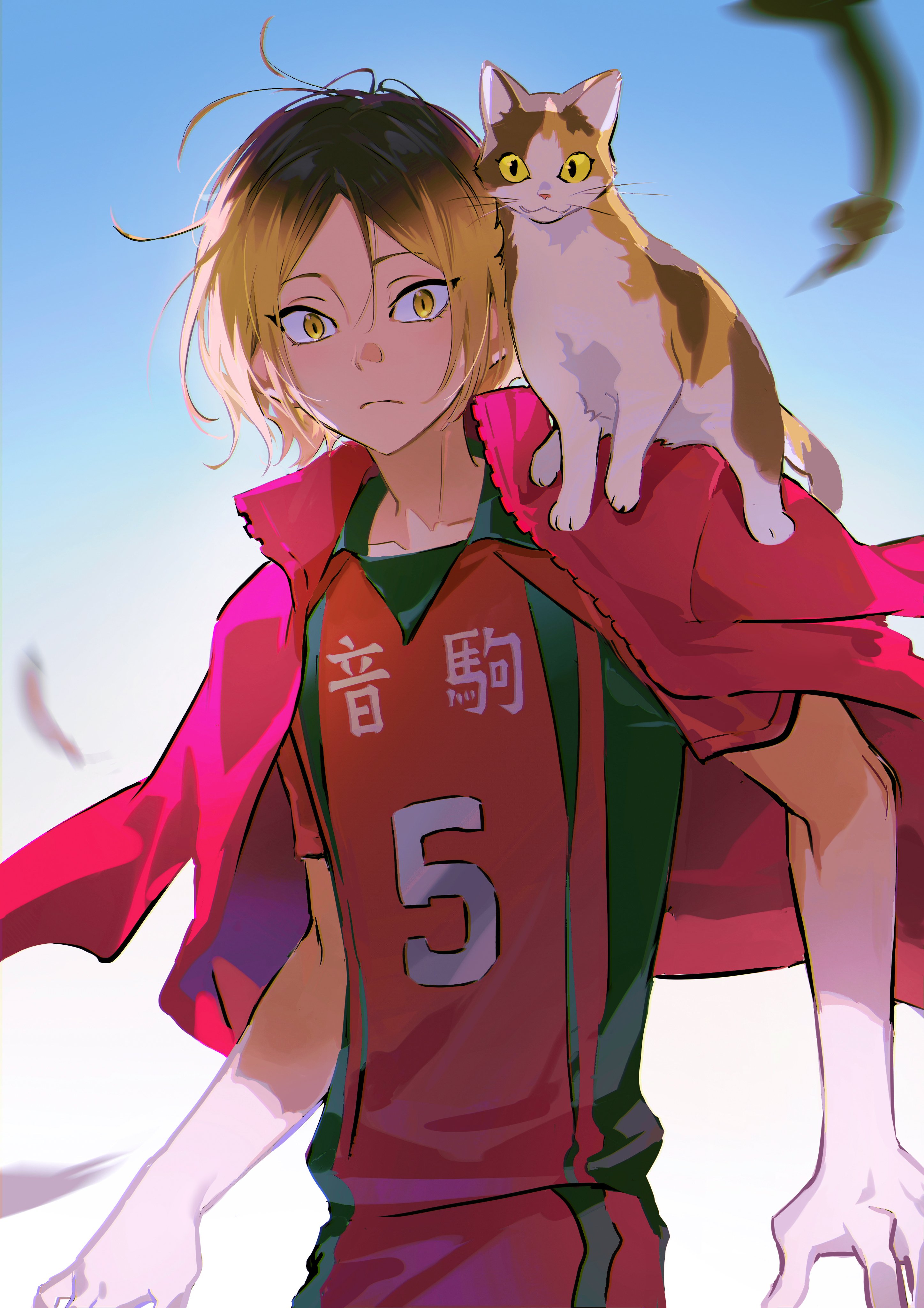 Safebooru - 1boy absurdres animal on shoulder backlighting bishounen ...