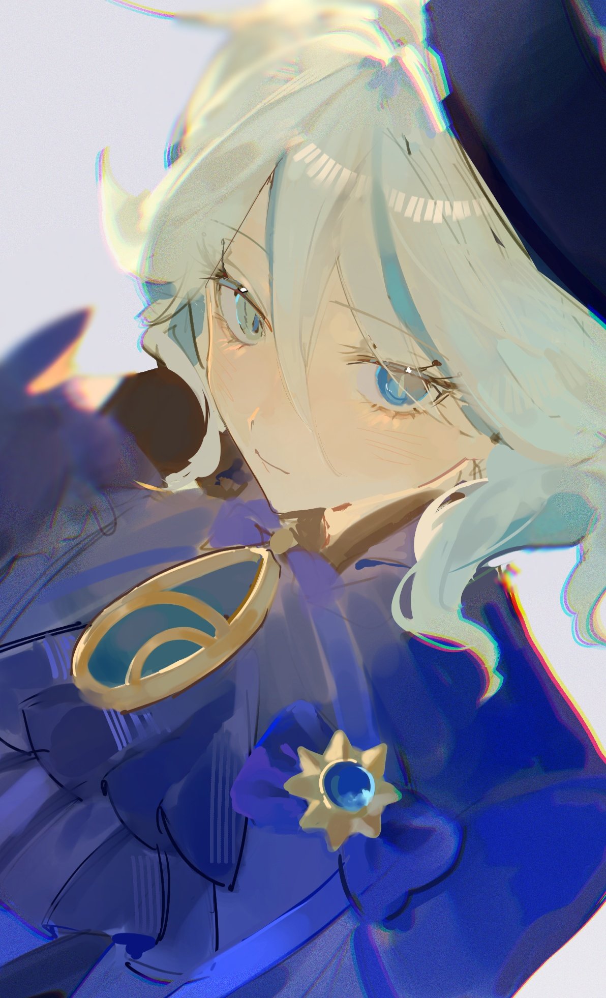 Safebooru - 1girl blue eyes blue hair blue hat blue jacket commentary english commentary furina ...