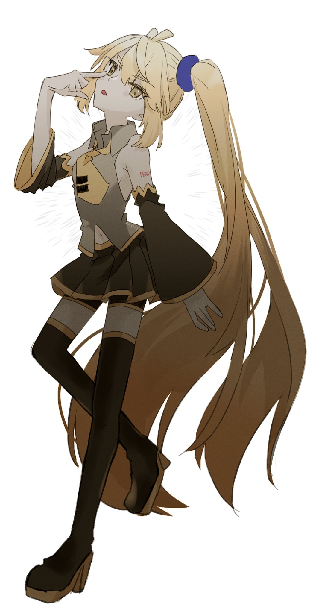 Safebooru - 1girl :p akita neru bare shoulders bike shorts black footwear black skirt black ...