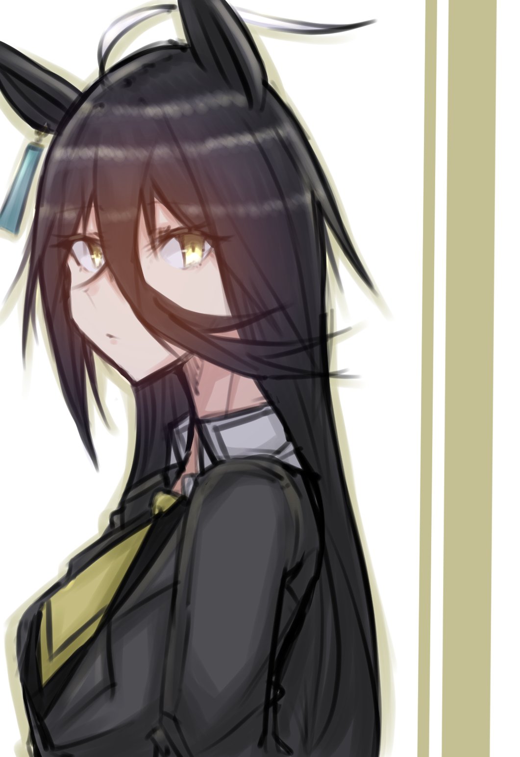 Safebooru - 1girl animal ears black coat black shirt coat collared shirt demon horns ear tag ...