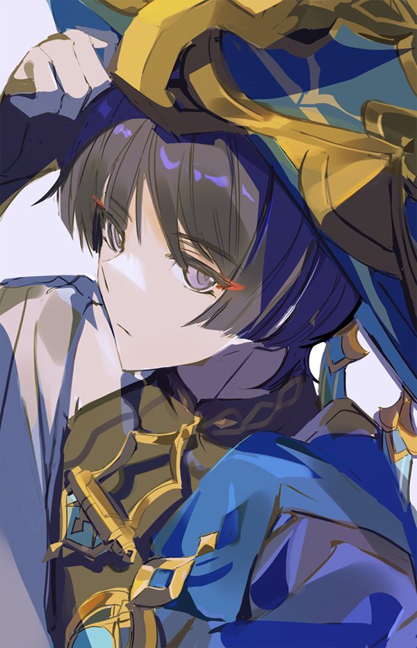 Safebooru - 1boy black bodysuit black hair blue cape blunt ends bodysuit cape eyeliner eyeshadow ...